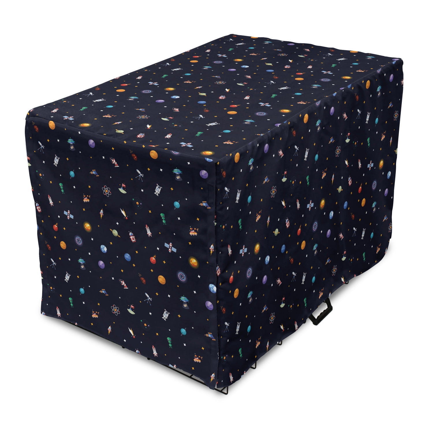 Spaceship Dog Crate Cover, Science Fiction Themed Comet Alien Atom on ...