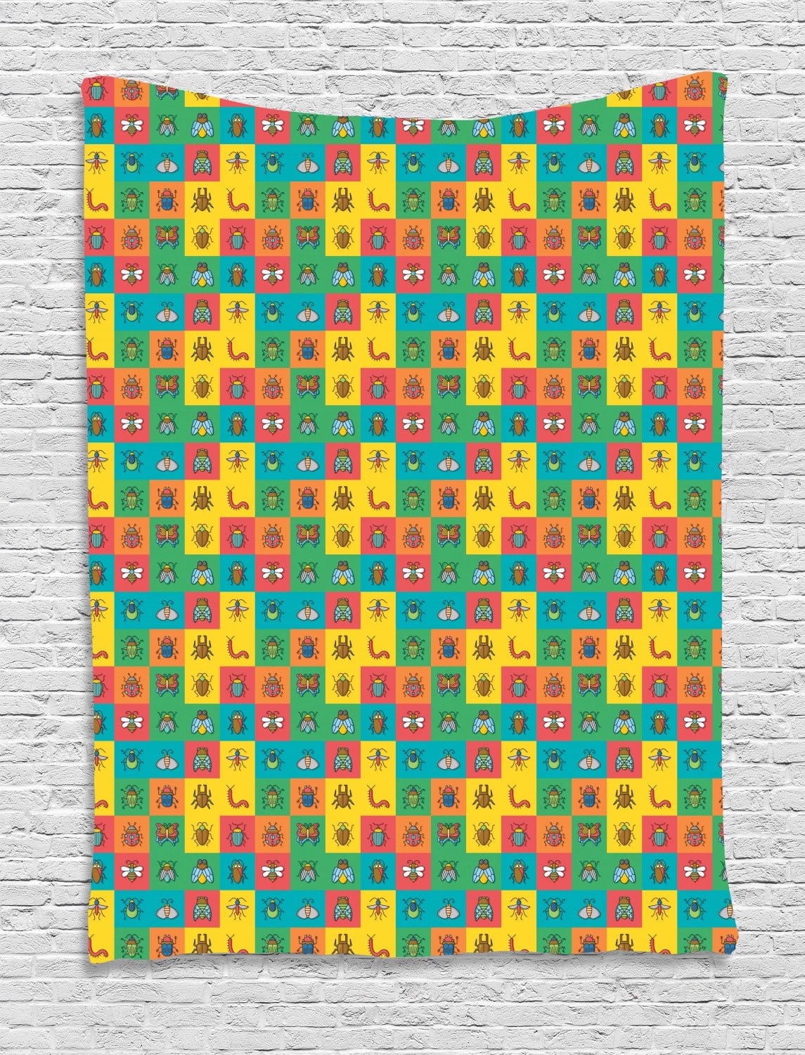 Colorful Tapestry, Cartoon Image of Bugs as Bumblebee Ladybug Mosquito ...