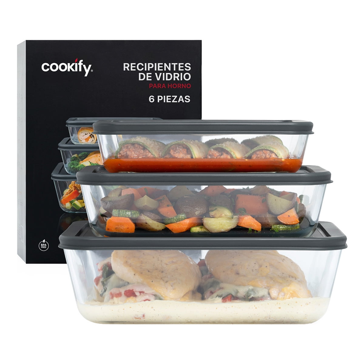 Set Refractario de Vidrio Recipientes Herméticos Cookify (3 ...