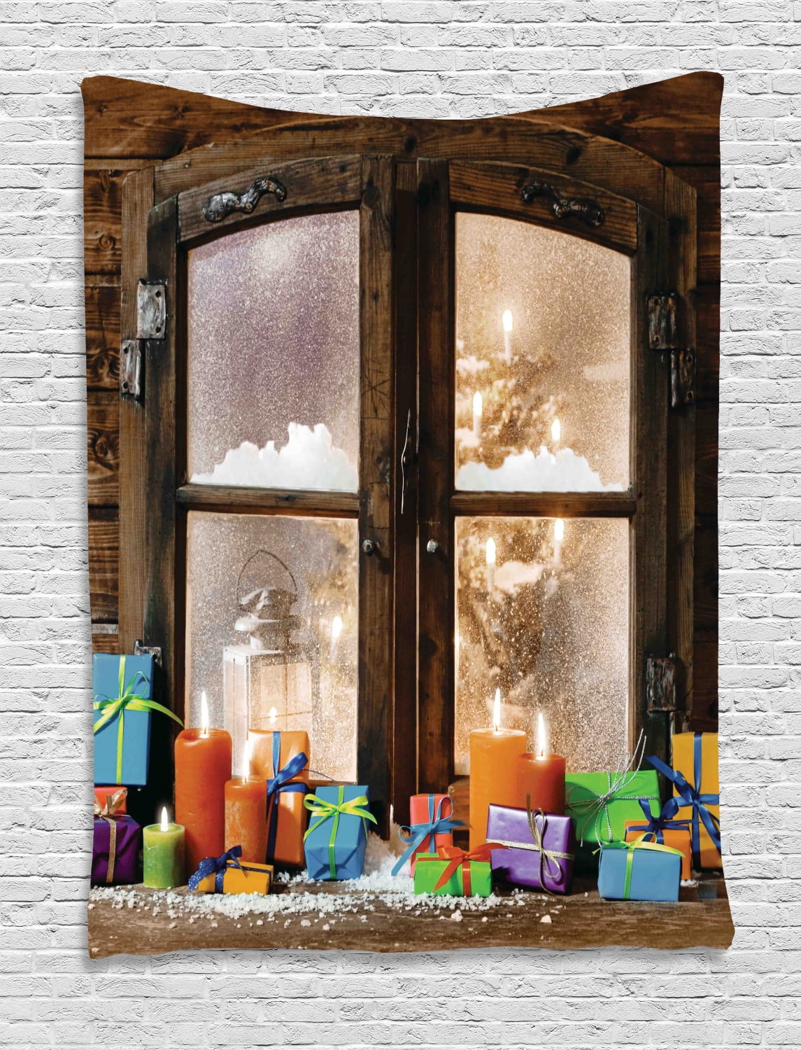 Candles Wooden Window Tapestry Wall Hanging for Living Room Bedroom ...