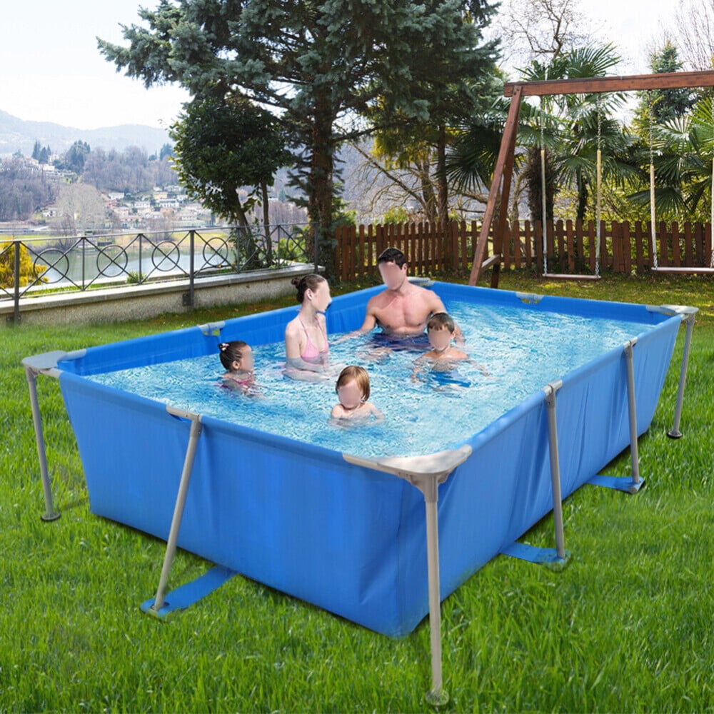Rectangular Metal Frame Swimming Pool, 10FT Outdoor Backyard Above ...