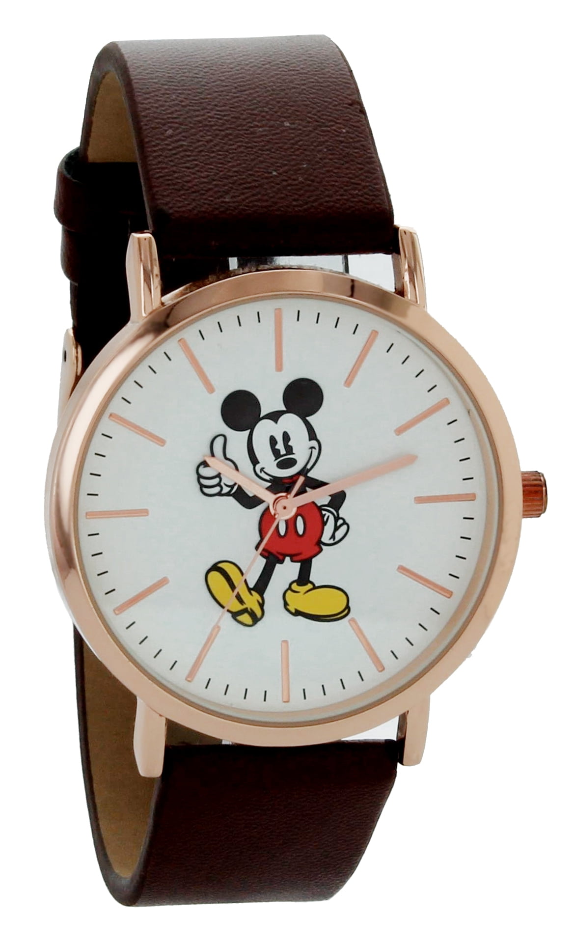 Disney Mickey Mouse Watch Rose Gold Tone Case & Brown Strap In Mickey ...
