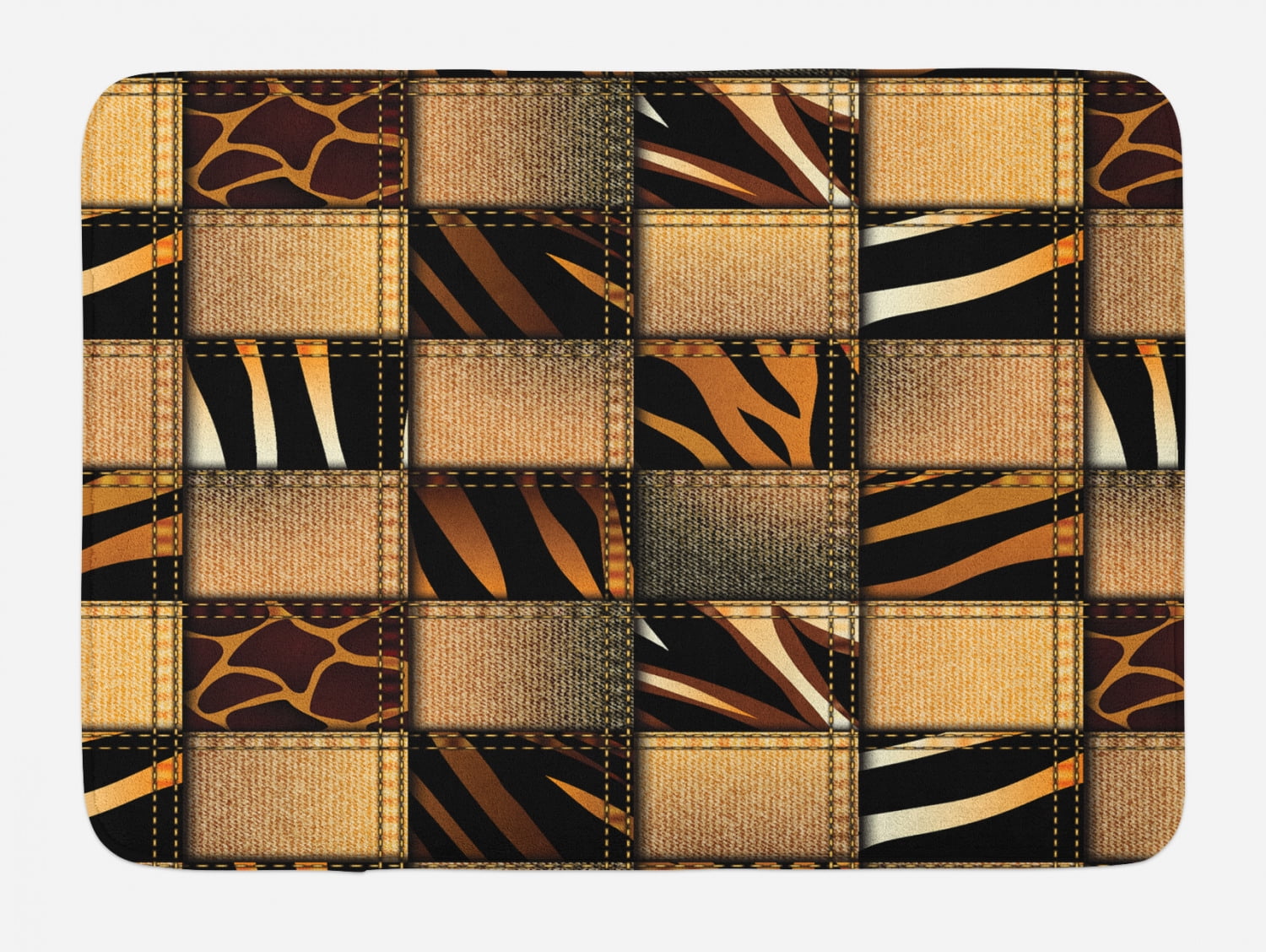 Safari Bath Mat, Jeans Denim Patchwork in Safari Style Wilderness ...
