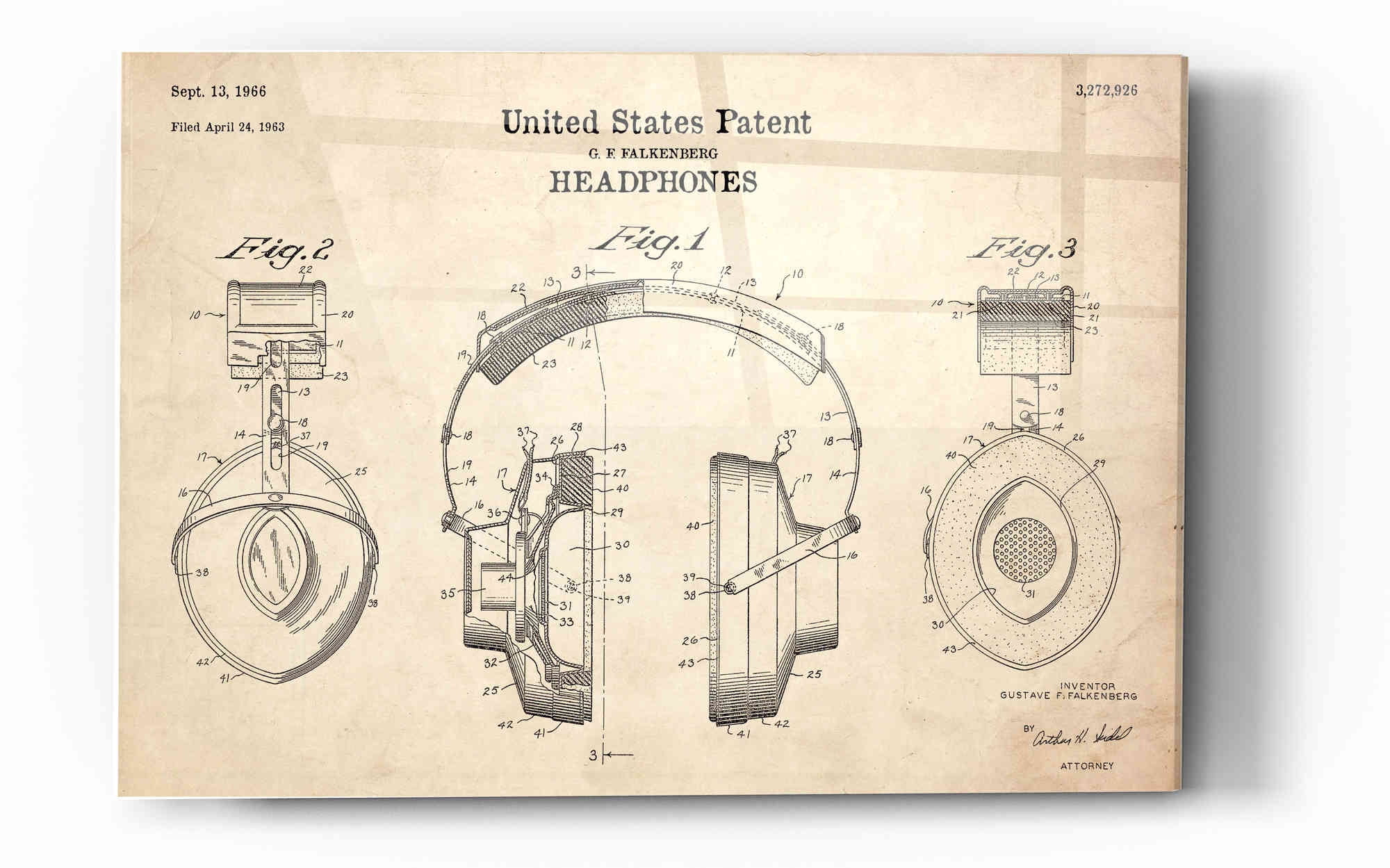Epic Art 'Headphones Blueprint Patent Parchment' Acrylic Glass Wall Art ...