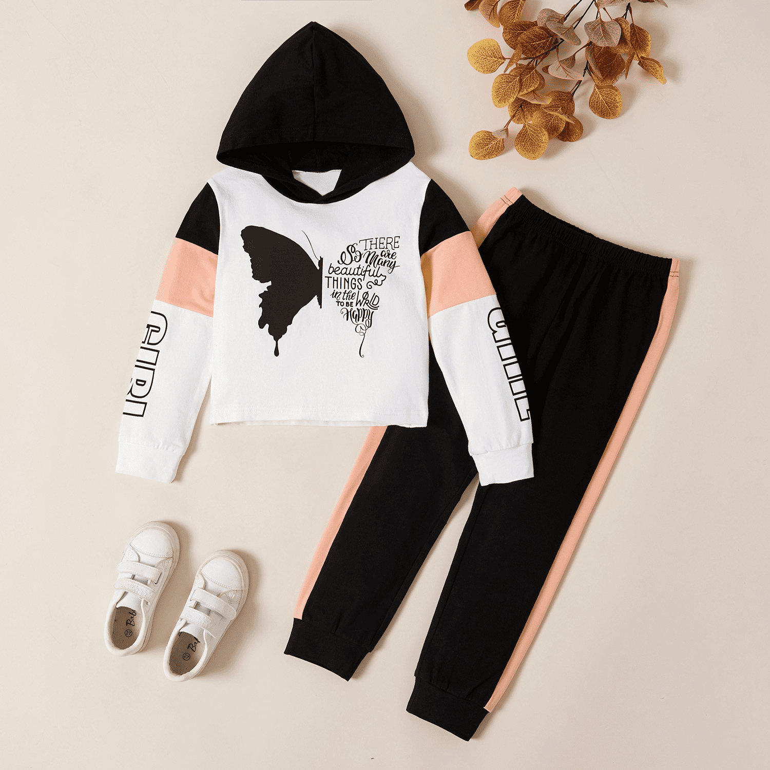 Click here for Patpat Girls Crop Tops Butterfly Print Hoodie And... prices