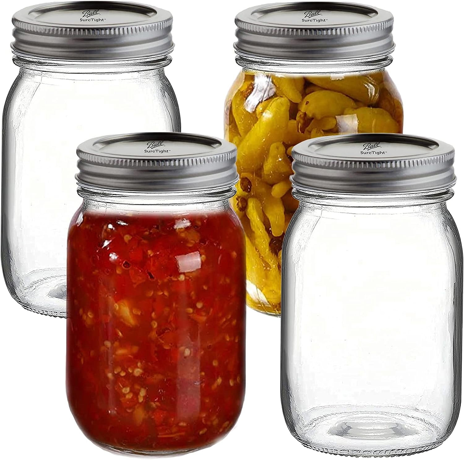 Regular-Mouth Glass Mason Jars 16 oz - (4 Pack) - Regular Mouth Pint 16 ...