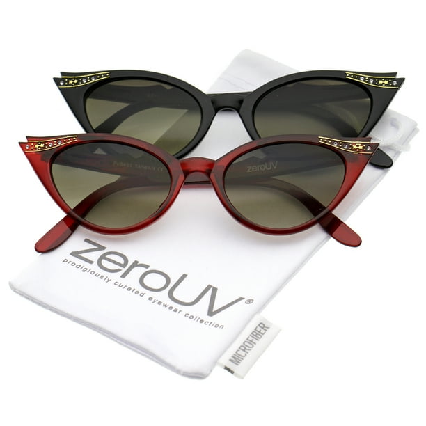 Zerouv Womens Retro Rhinestone Embellished Oval Lens Cat Eye