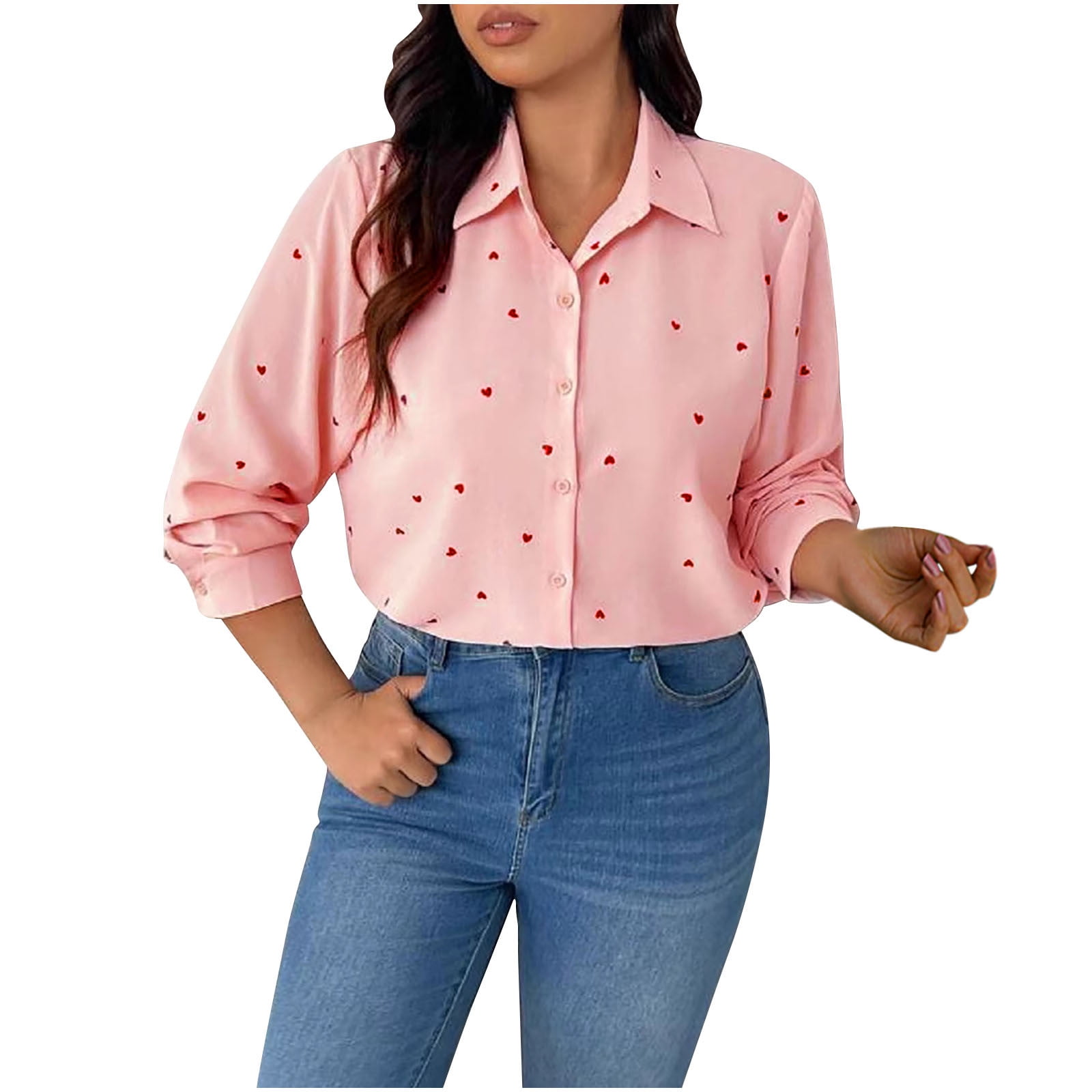 Click here for Posijego Womens Button Down Shirts Heart Printed L... prices