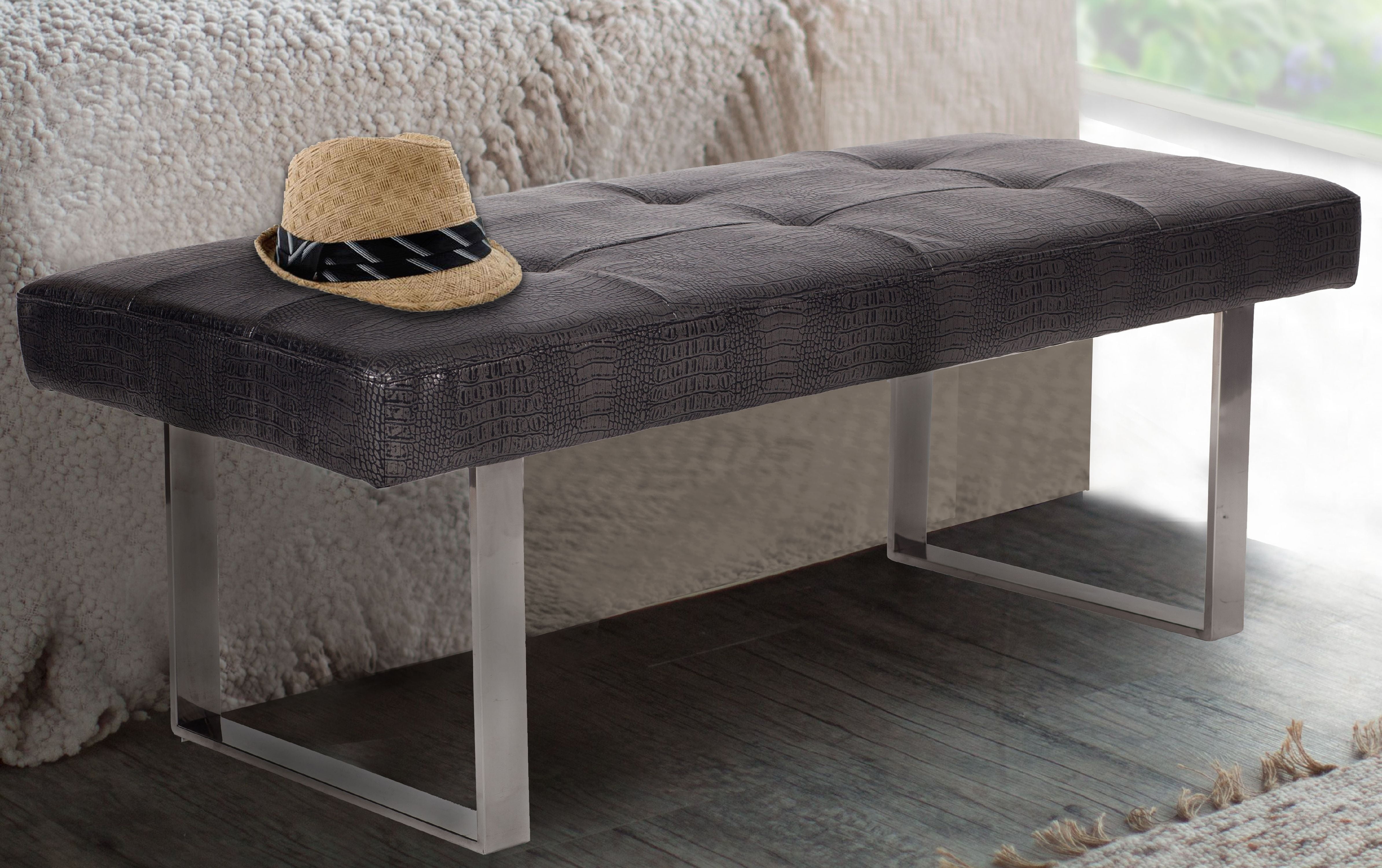 Chic Home Scott PU Leather Upholstered Tufted Seating Bench, Dark Grey ...