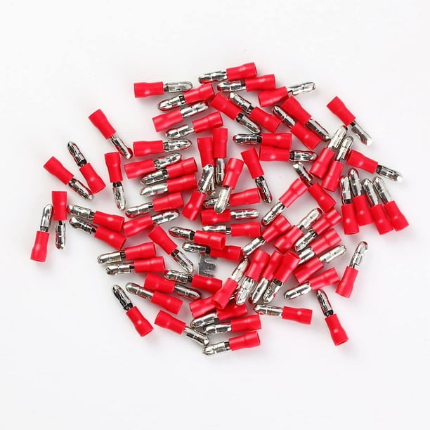 100 pcs RED 22-18 GA. BULLET CONNECTOR MALE VINYL TERMINAL .157 Round ...