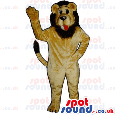 Customizable And Plain Light Brown Lion SPOTSOUND Mascot With Red ...
