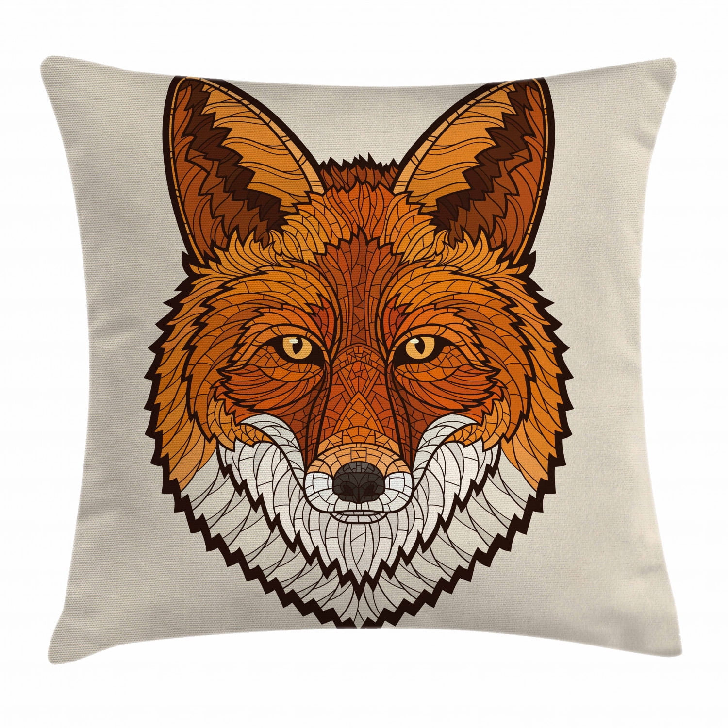 Fox Throw Pillow Cushion Cover, Wild Fox Portrait in Mosaic Inspired ...