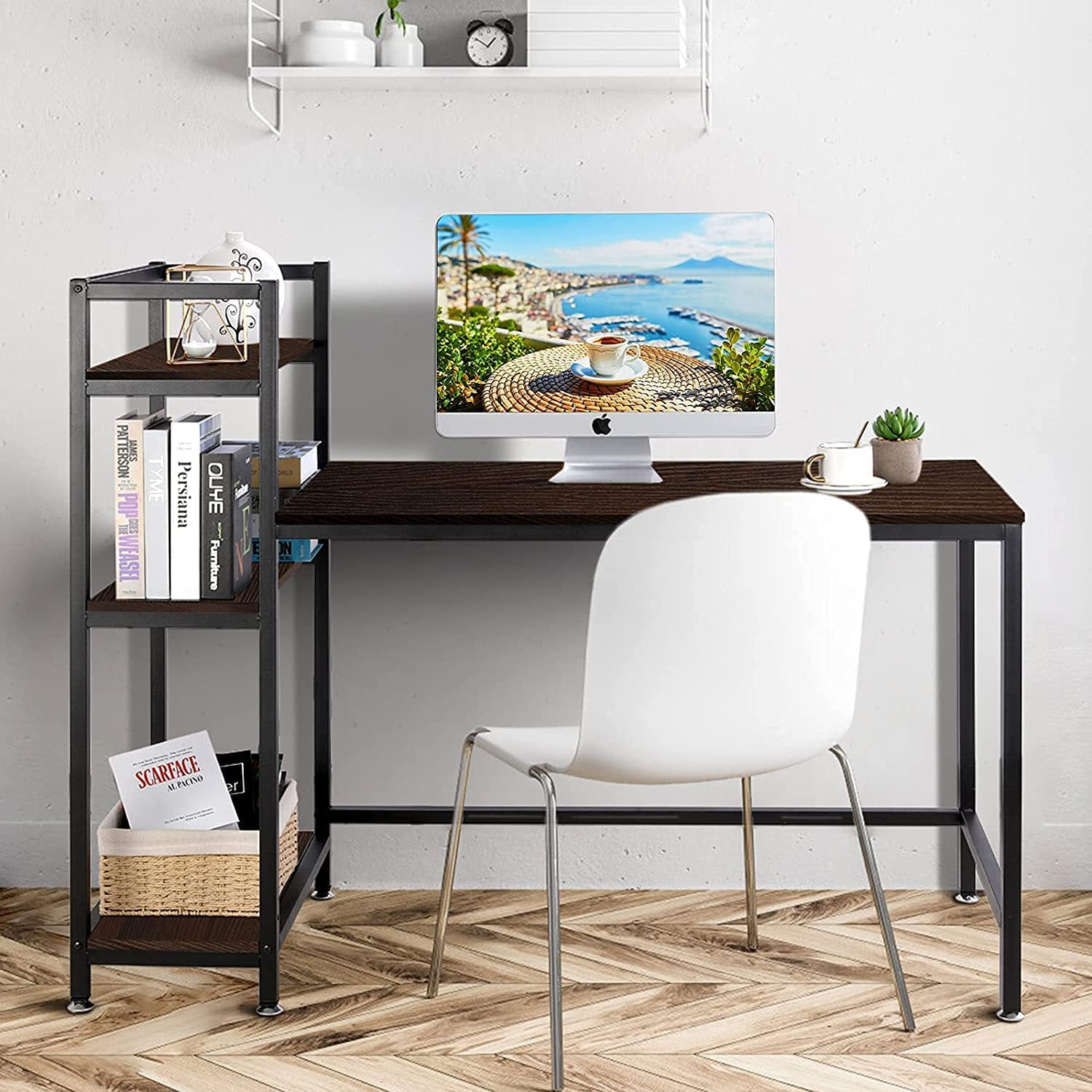 Computer Desk with 3 Tier Storage Shelf- 53.5 Inch Home Office Table ...