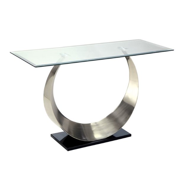 Furniture of America Suse Glass Top Console Table in Silver Satin ...