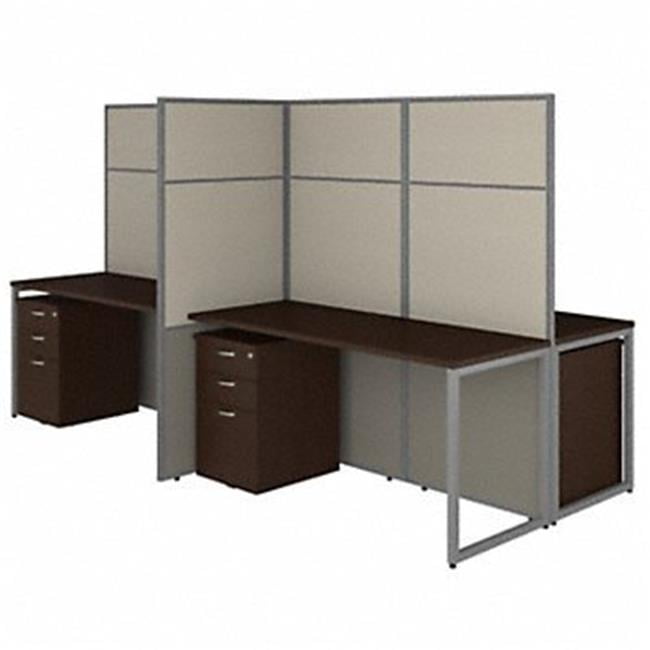 Easy Office 4 Person Desk with Cubicle Panel & File Cabinet - Mocha ...