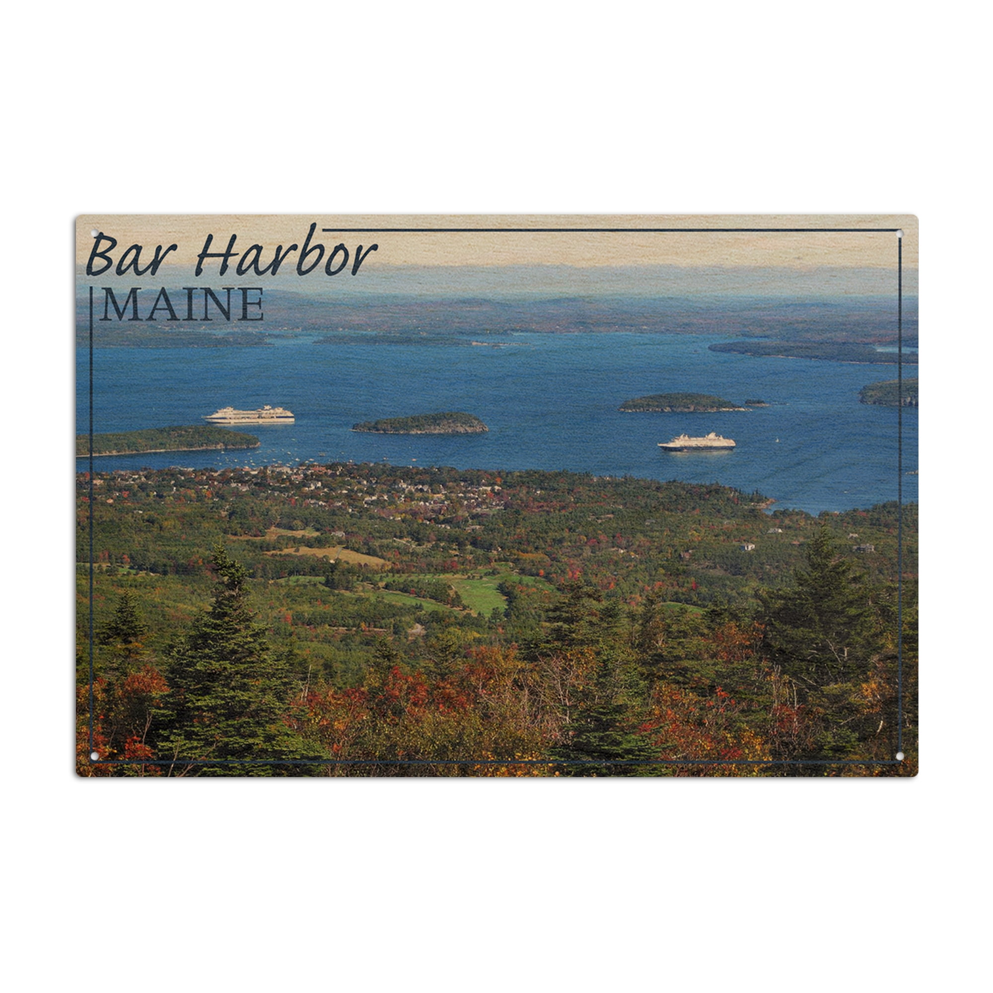 Bar Harbor, Maine, Aerial Birch Wood Wall Sign (6x9 Rustic Home Decor ...