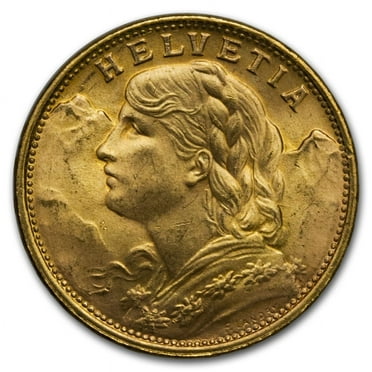 Swiss Gold 20 Francs Helvetia Coin AU (Random Year) - Walmart.com