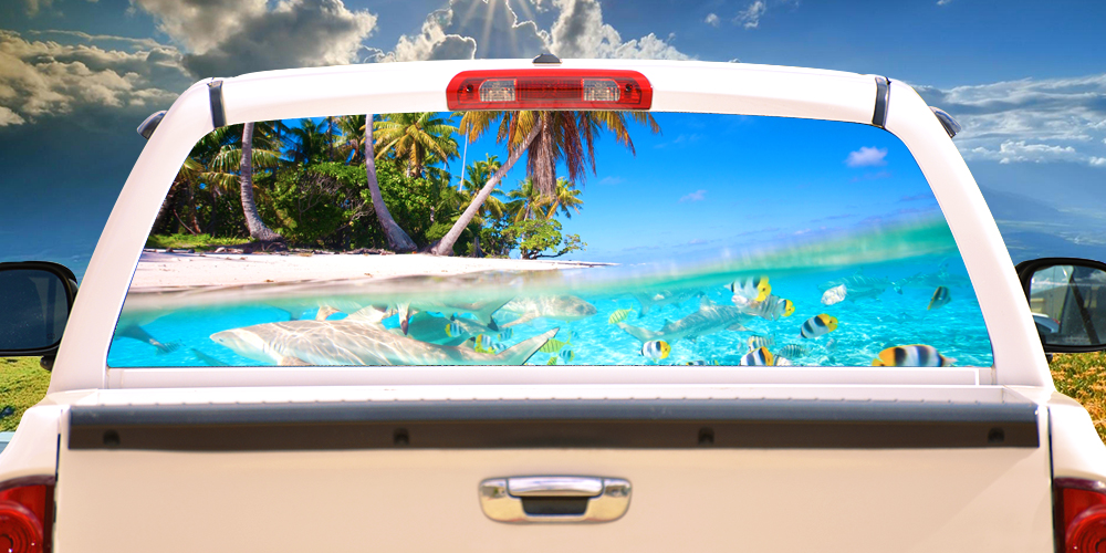 ON A BEACH Rear Window Graphic truck view thru vinyl decal back ...