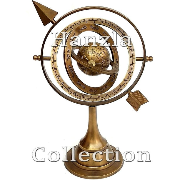 11" Antique Brass Armillary Sphere with Sundial Arrow 10.5" Nautical ...