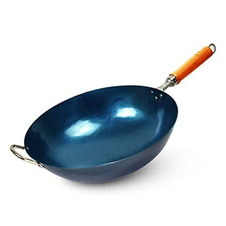 carbon Steel Wok Pan Round Bottom Pan 127 A with Lid Woks & Stir-Fry ...