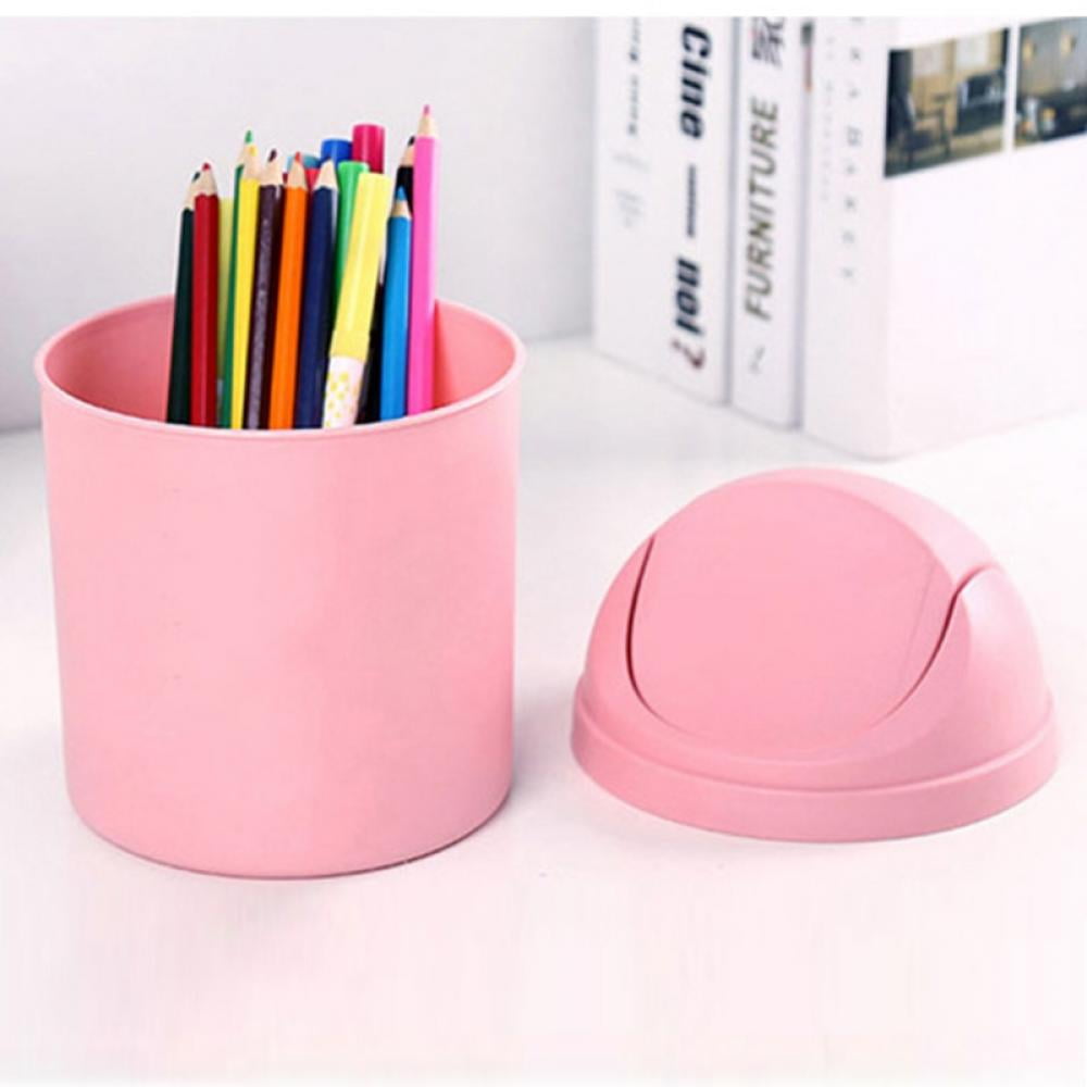 Mini Small Round Plastic Trash Can, Multi-function Household Shake Lid ...