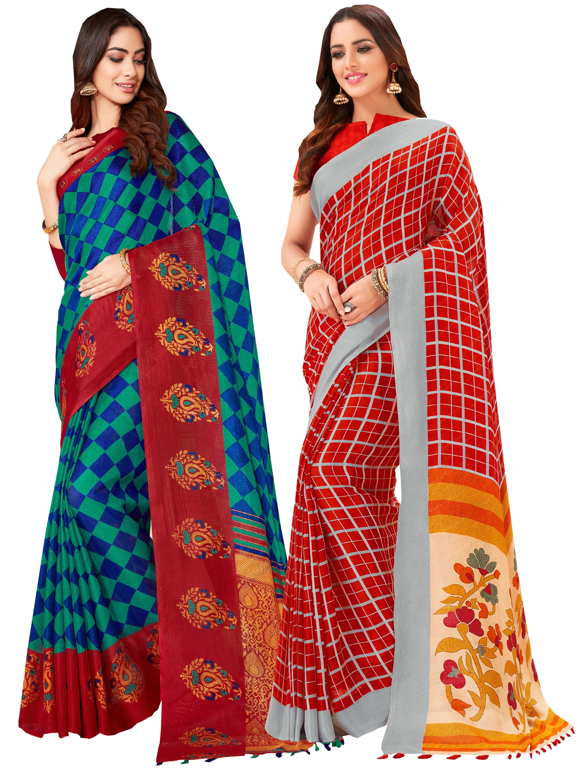 Pack of Two Saree for Women Printed Linen Silk Indian Wedding Sarees ...