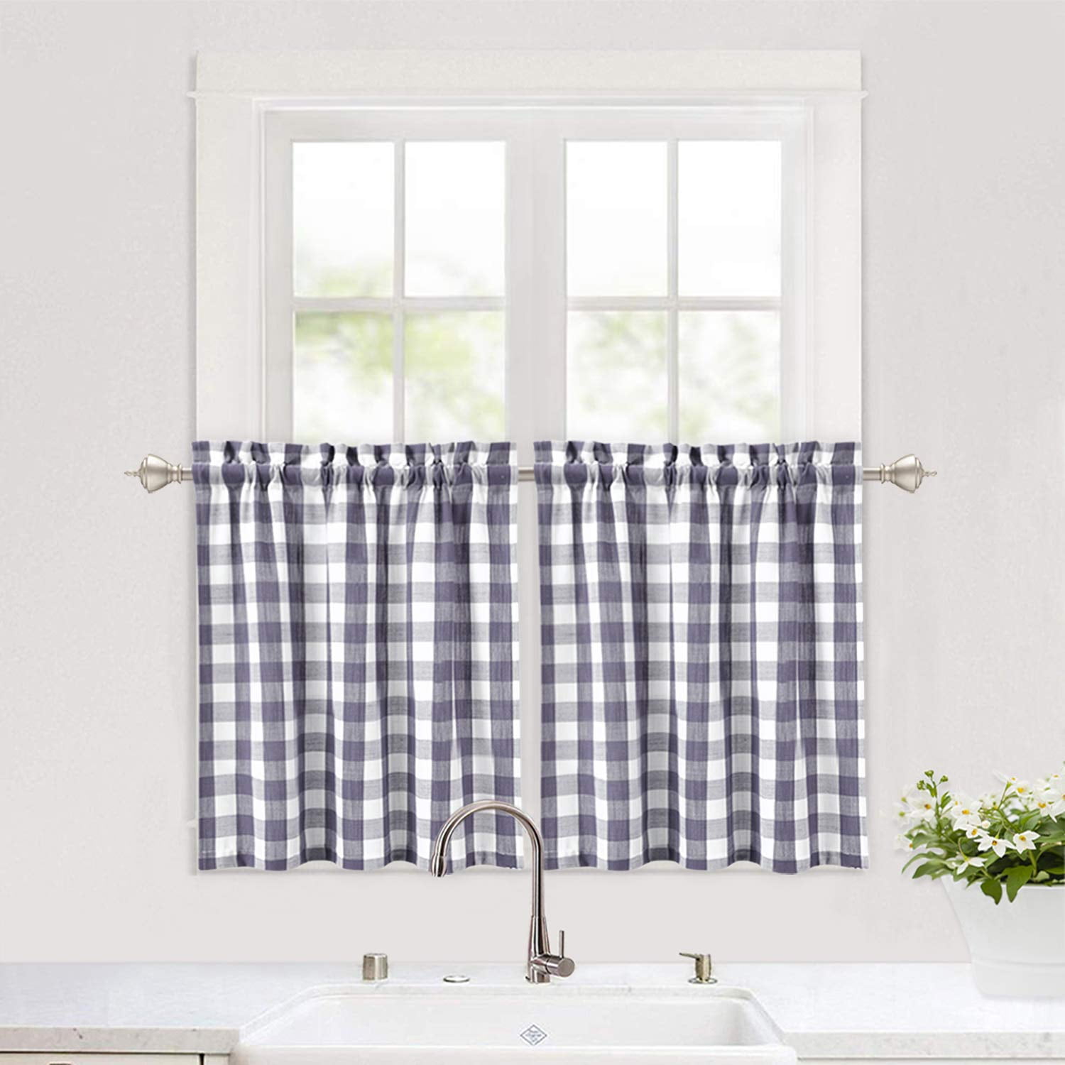 Kitsin Buffalo Plaid Cafe Curtains, Checker Pattern Rod Pocket Short ...