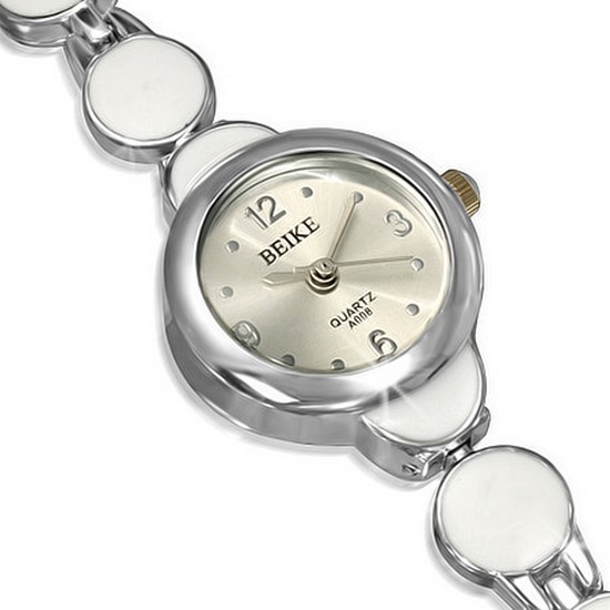 Fashion Alloy Silver-Tone White Round Dial Womens Bracelet Watch ...