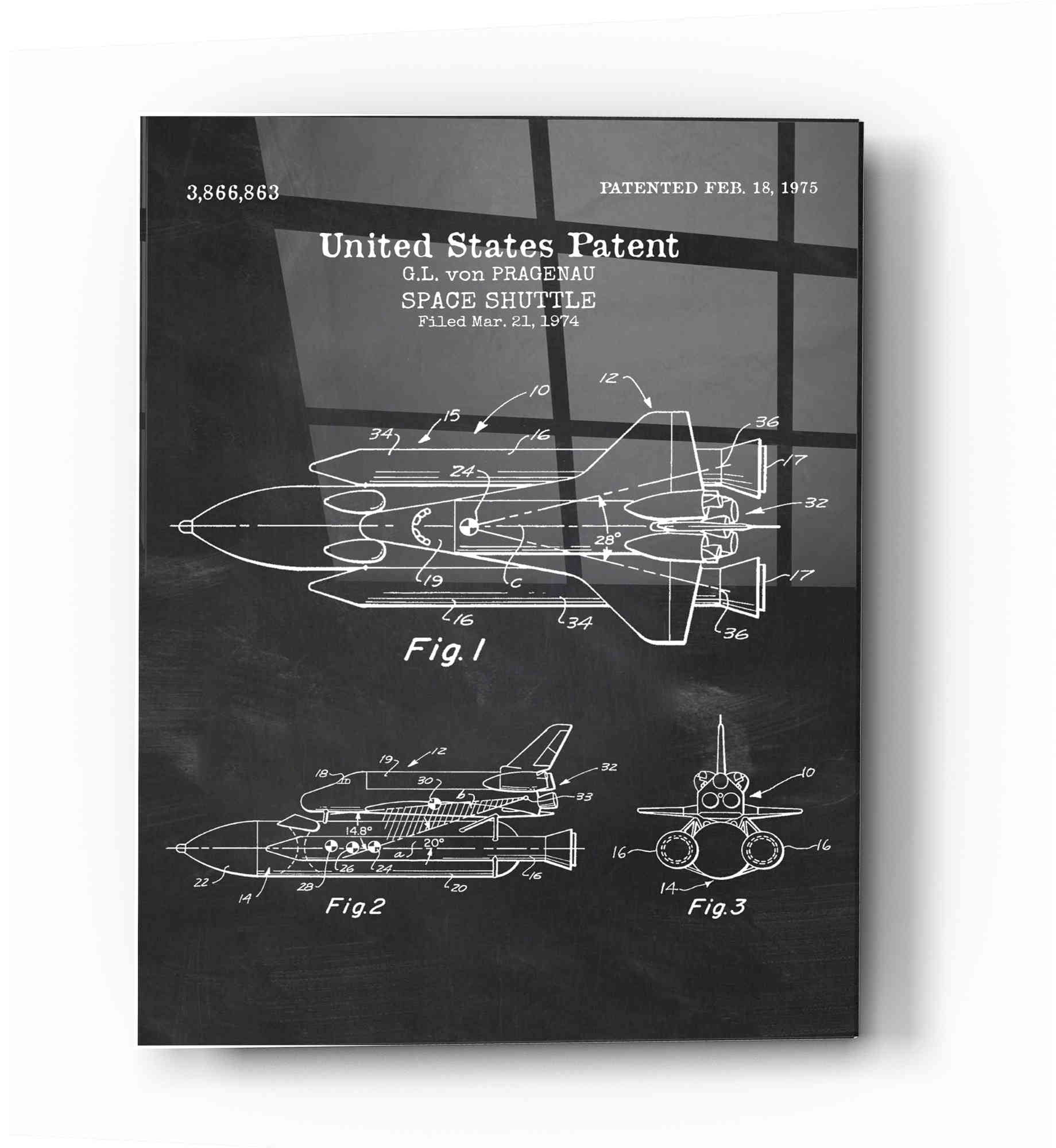 Epic Art 'Space Shuttle Blueprint Patent Chalkboard' Acrylic Glass Wall ...