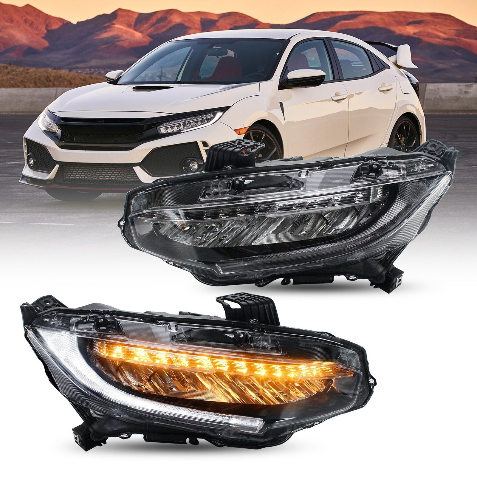 LED Headlights W/Sequential Indicator For 2016-2021 Honda Civic 10Th ...