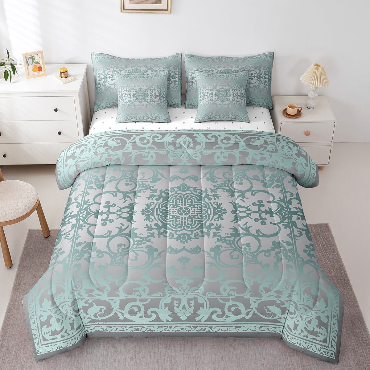 Ensemble de Literie Cyan Damassé 7 Pcs Lit en Sac Simple Ensembles de ...