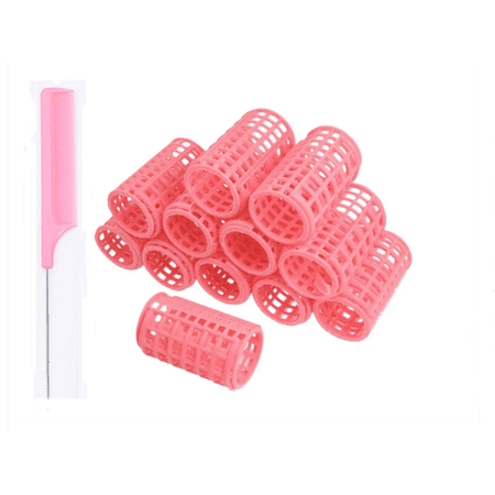 12 PCS Plastic Hair Rollers Curlers Snap on Rollers No Heat Self Grip ...