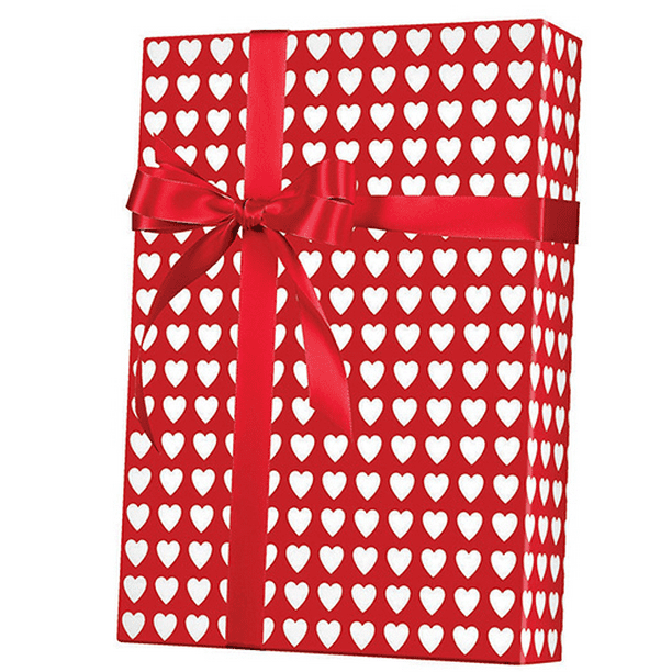 Red Background Valentine White Hearts Gift Wrap Wrapping Paper 24 x ...