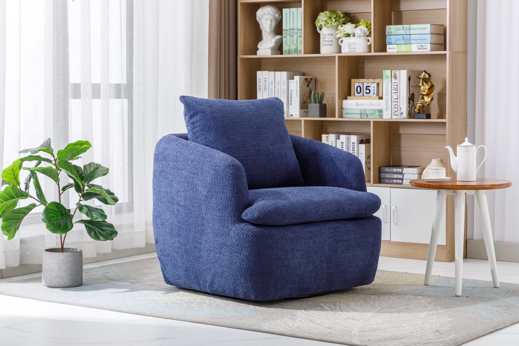 Swivel Barrel Chair, Modern Round Accent Arm Chairs, Chenille ...