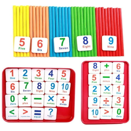 Children Wooden Letters Number Cards Counting Sticks Math Learning ...
