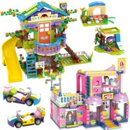 City School Bus Building Bricks Kit, Yellow Bus & Station, Creative ...