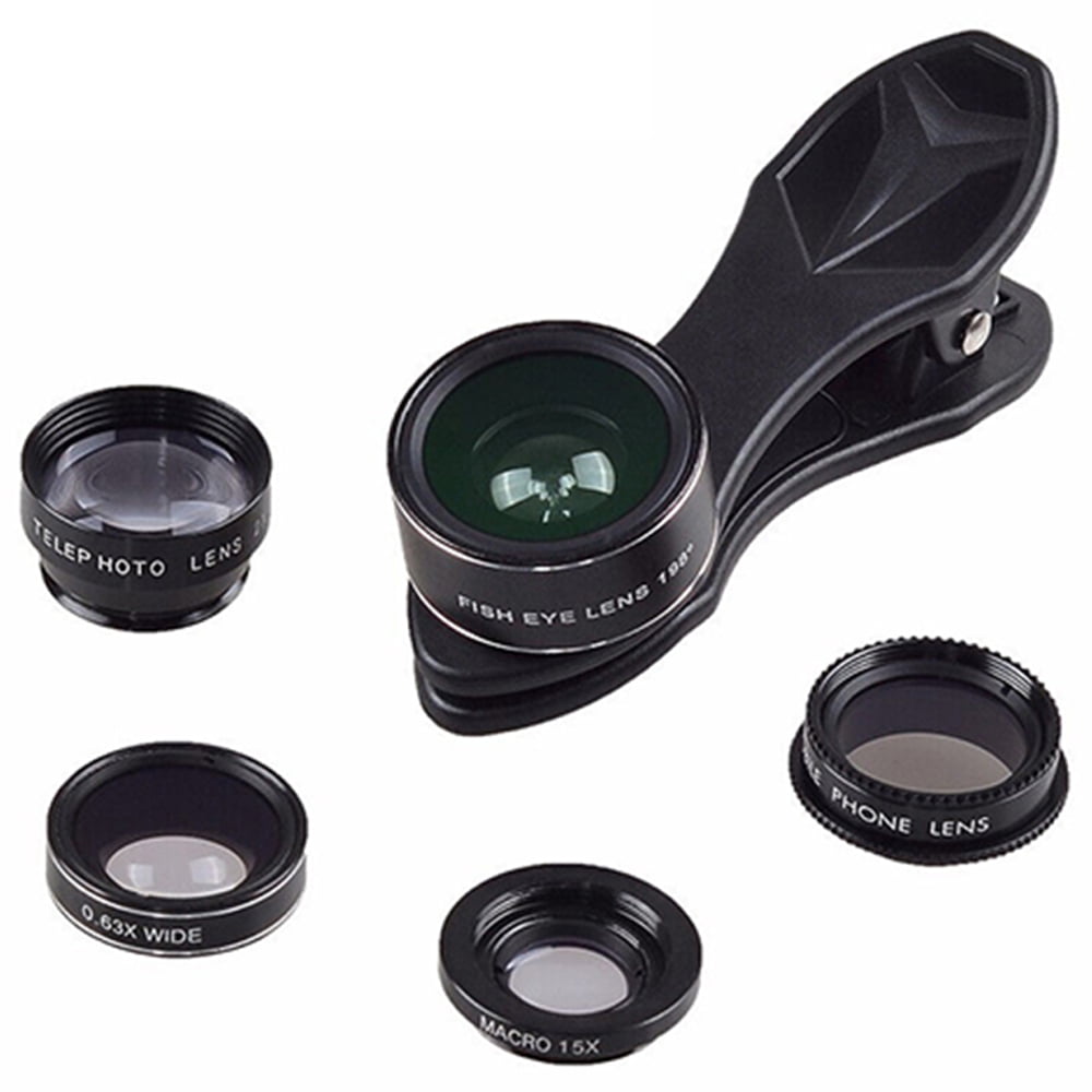 APEXEL 5 in 1 Fish Eye+Macro& Wide Angle Lens+CPL Filter+2X Telephoto ...