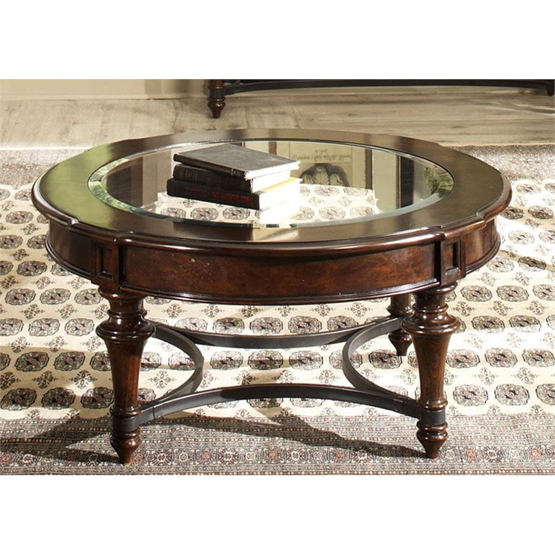 Liberty Furniture Kingston Round Glass Top Coffee Table in Cognac ...