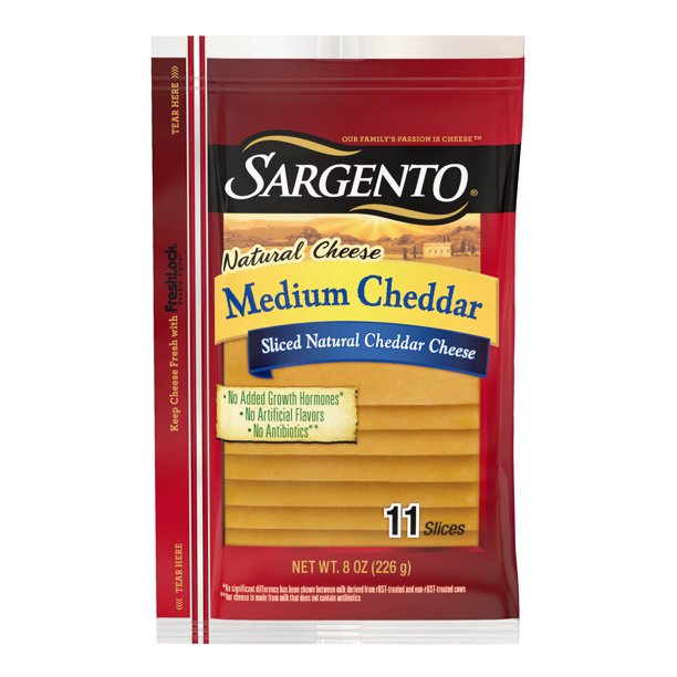 Sargento Sliced Medium Natural Cheddar Cheese, 8 oz, 11 Count - Walmart.com