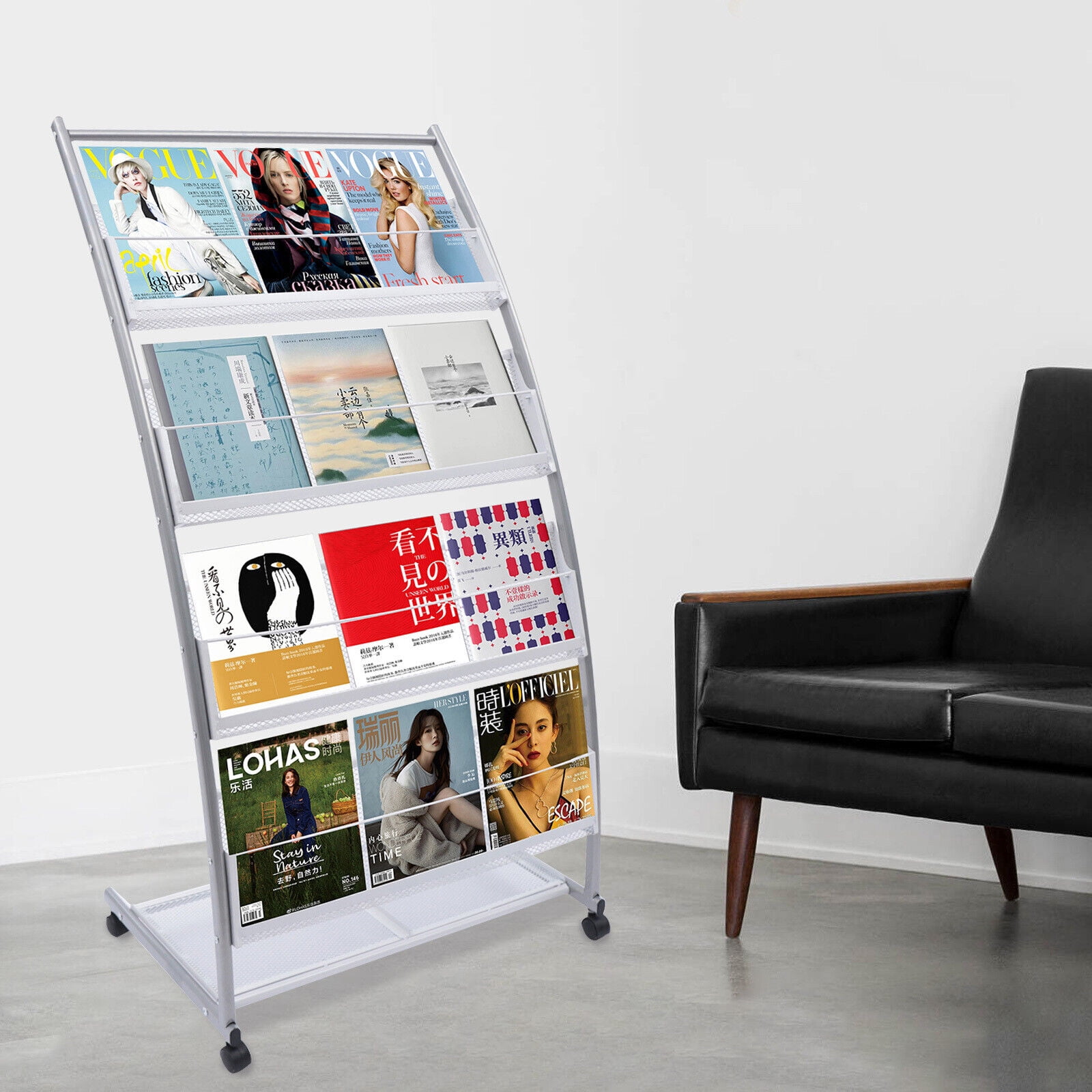 4-Tier Floor-Standing Magazine Newspaper Rack Brochure Display Stand ...