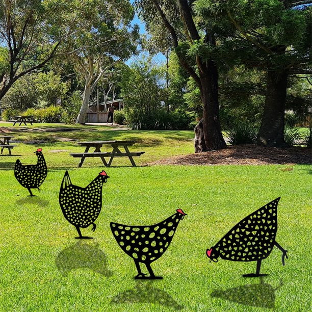 Chicken Stakes Yard Art Garden Backyard Lawn Statues Hen Decor Gift ...