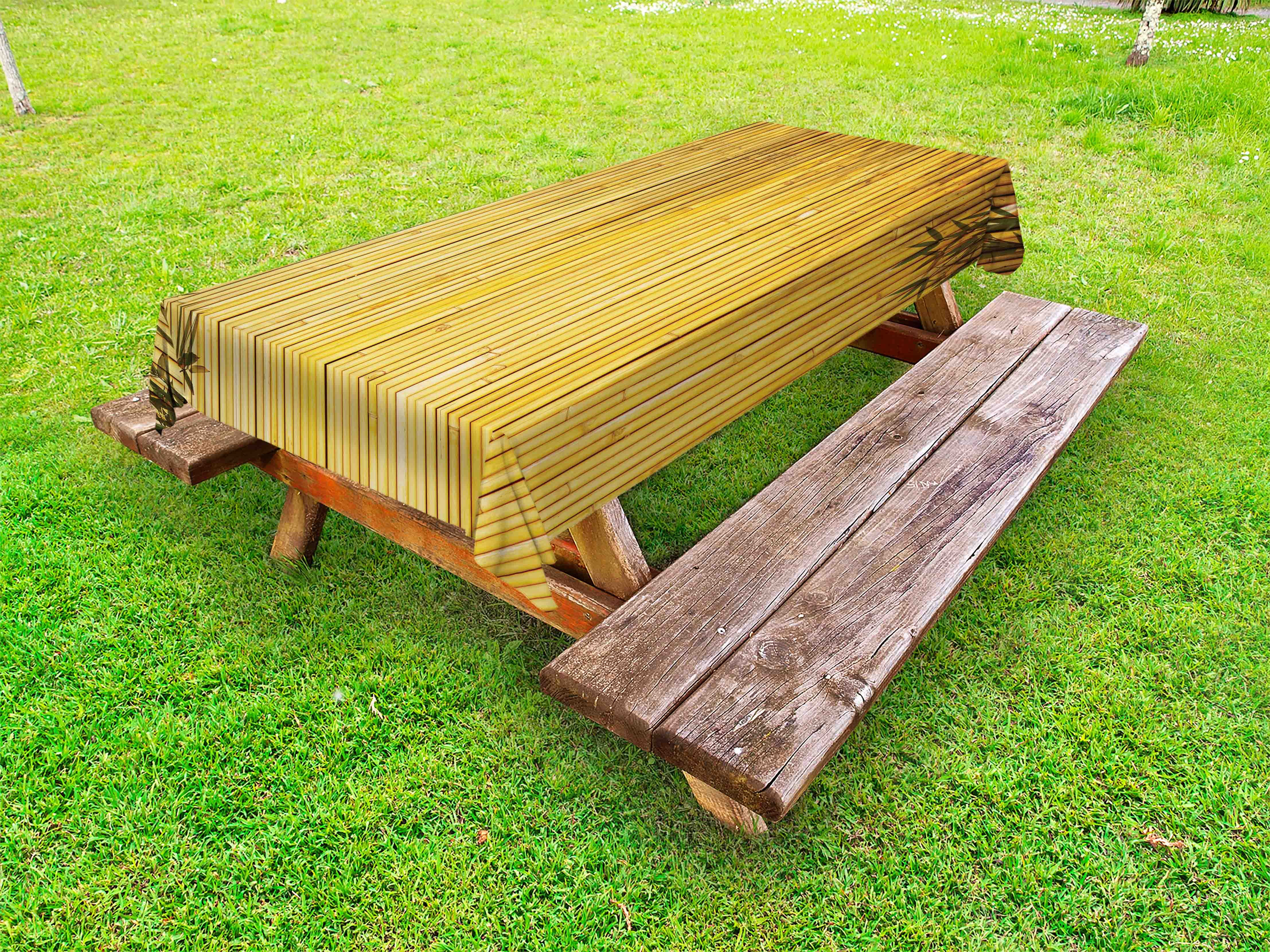 Bamboo Outdoor Tablecloth, Bamboo Stems and Leaves Oriental Nature Wood ...