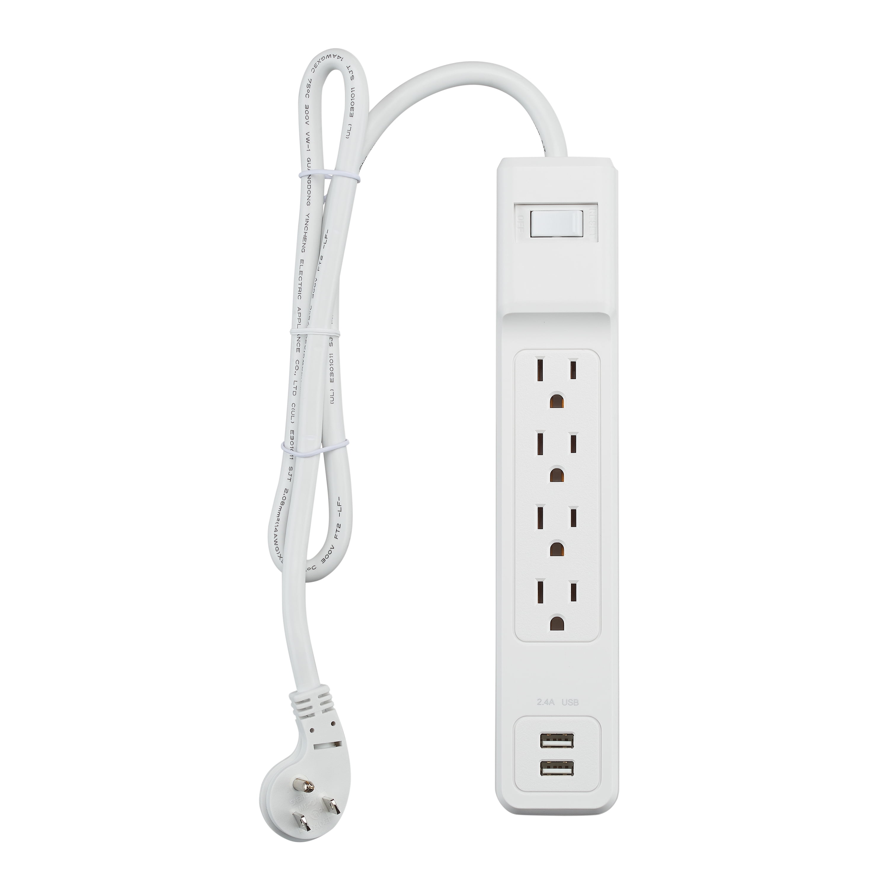 Onn 4 Outlets & 2 USB Ports Surge Protector, White - Walmart.com