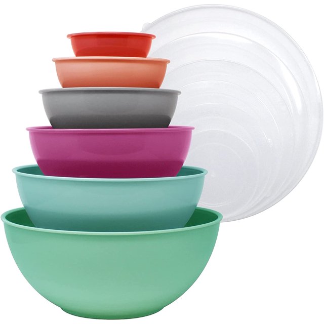 Home Gourmet 12-Piece Polypropylene Nesting Mixing Bowl Set with Lids ...