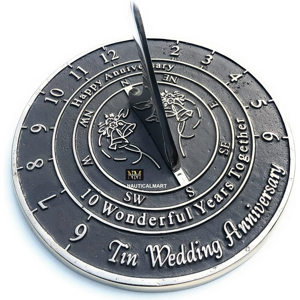 NauticalMart 10th Anniversary Solid Aluminum Garden Sundial, 8-Inch ...
