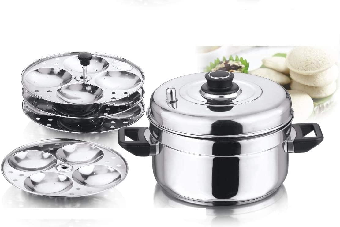 Vinod 4-Plate Idly Stand with Stainless Steel Idli Cooker, Makes 16 ...