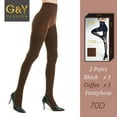 Gandy 2 Pairs Semi Opaque Tights For Women 70d Microfiber Control Top