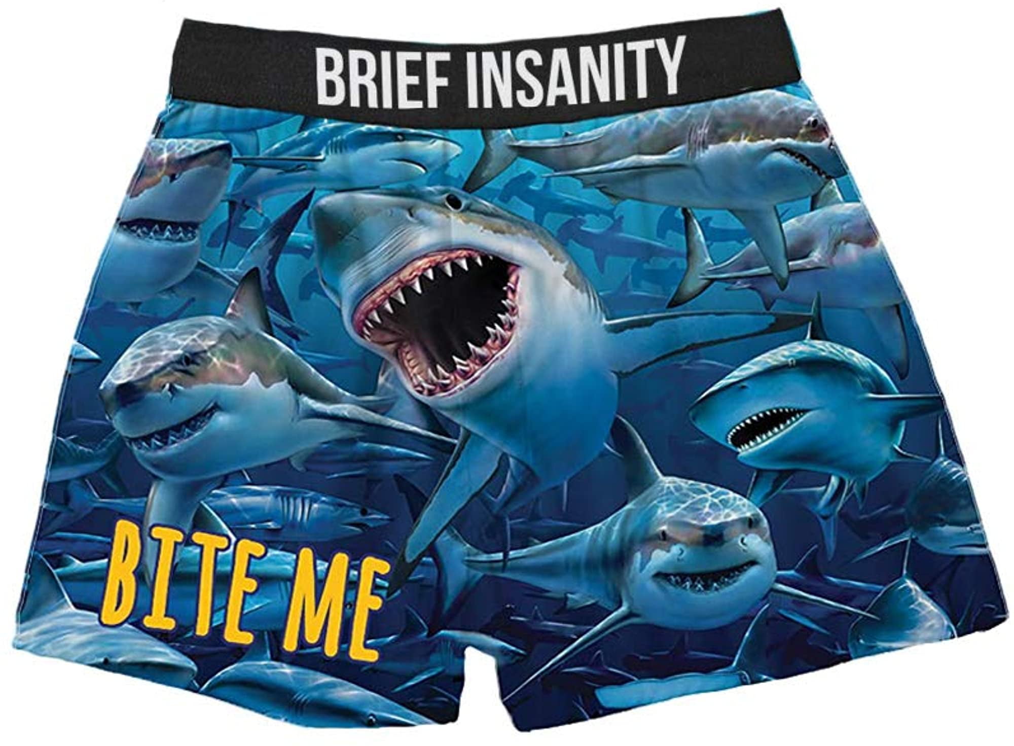 BRIEF INSANITY Mens Boxer Shorts Underwear Great White Sharks Print ...