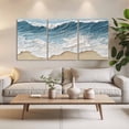 Abstract Beach Wave Canvas Wall Art 3 Panels, Blue Watercolor Modern ...