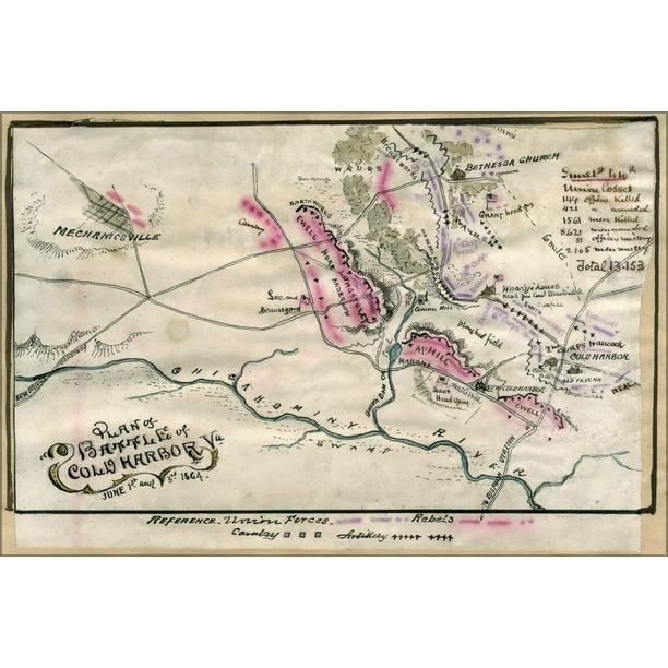 24"x36" Gallery Poster, map Battle of Cold Harbor virginia June 1-3 ...